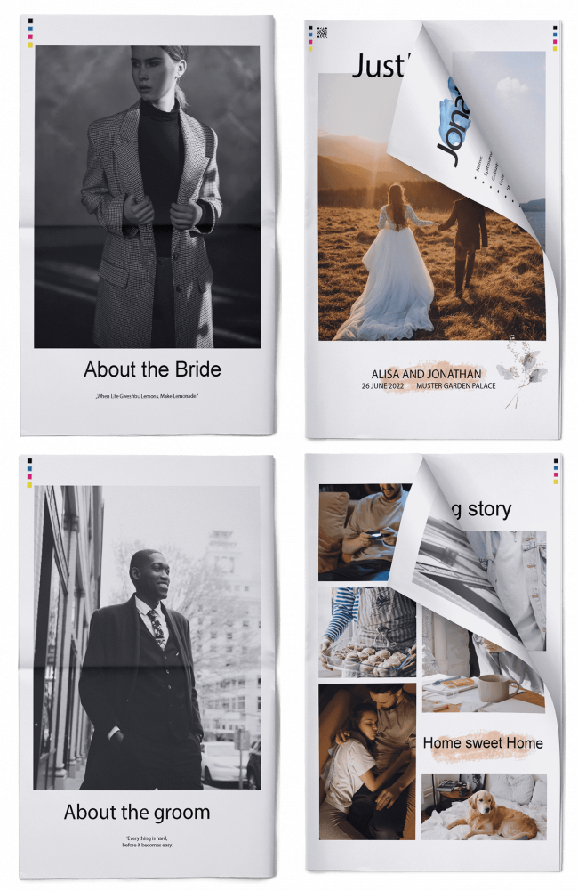 Design & print a wedding newspaper in aquarelle look